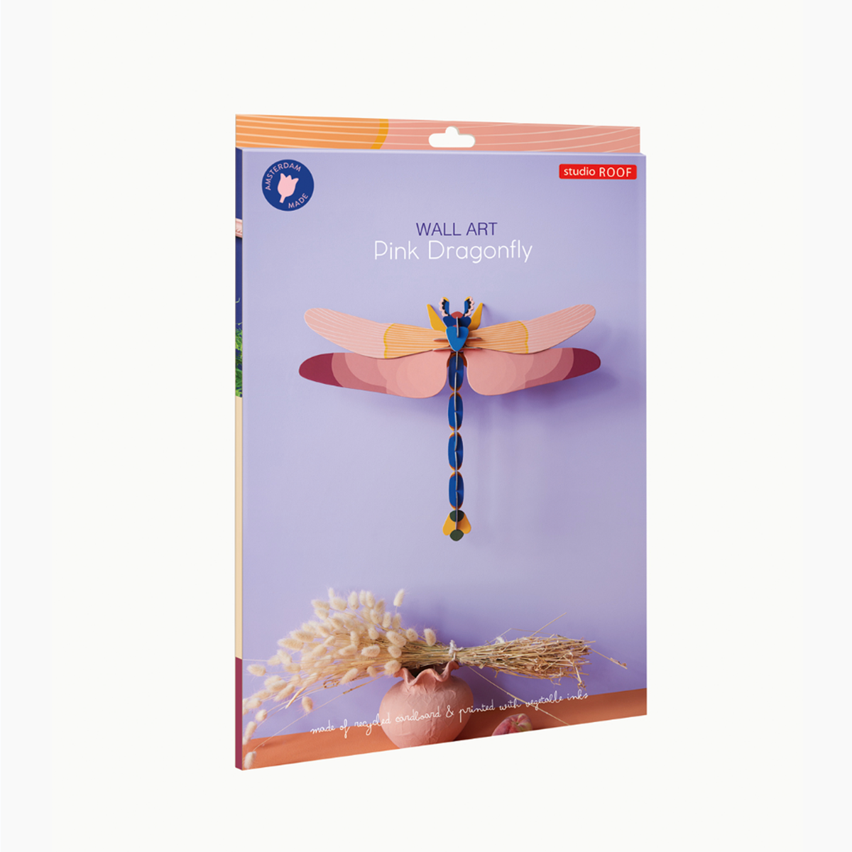 3D Cardboard Model Kit | Wall Art | A4 | Dragonfly | Pink | Studio Roo